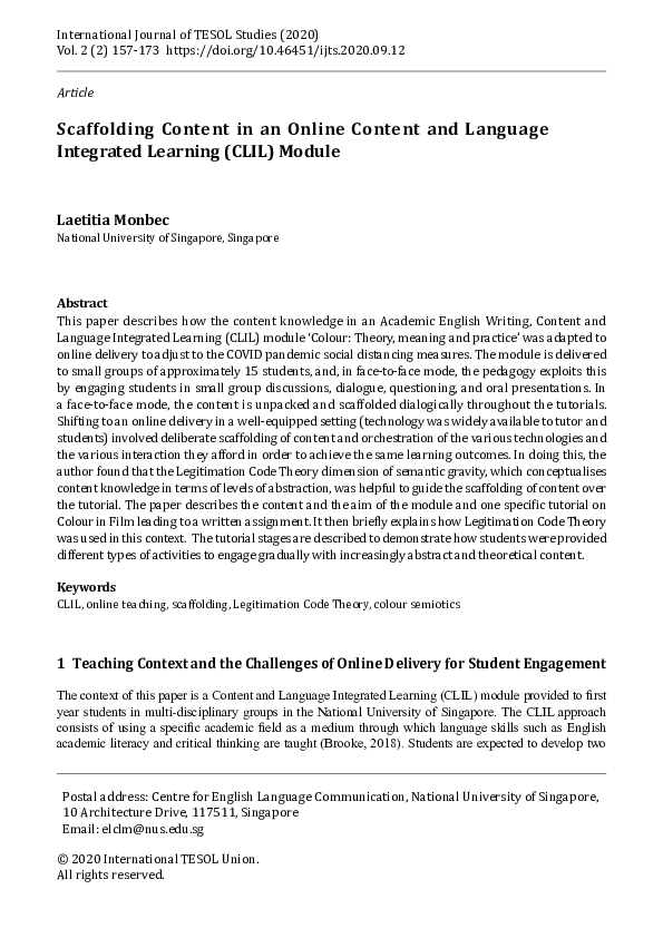 (PDF) Scaffolding Content in an Online Content and Language Integrated ...