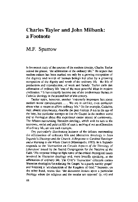(PDF) Charles Taylor and John Milbank: a Footnote