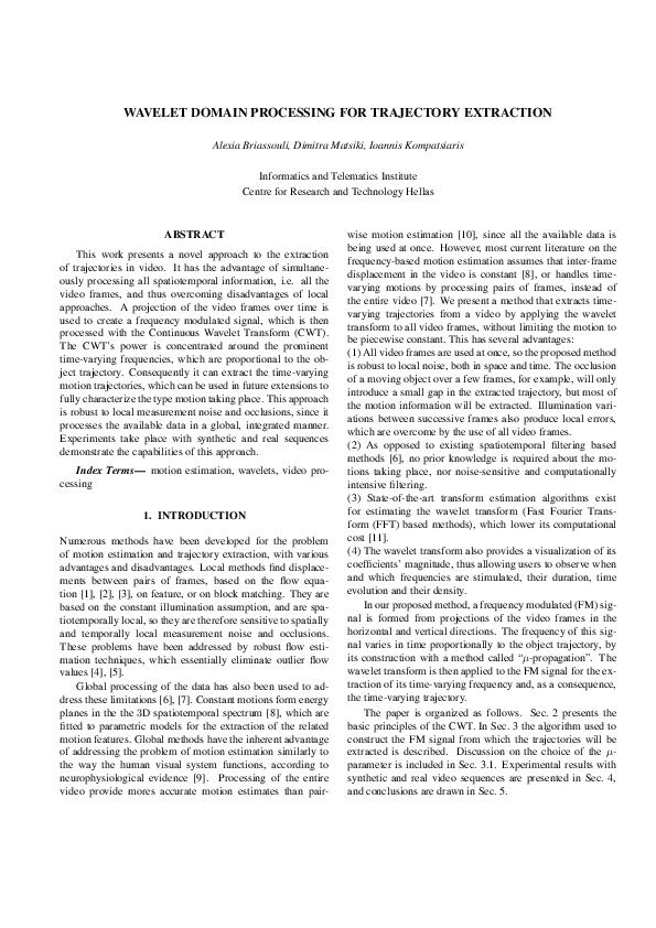 (PDF) Wavelet domain processing for trajectory extraction