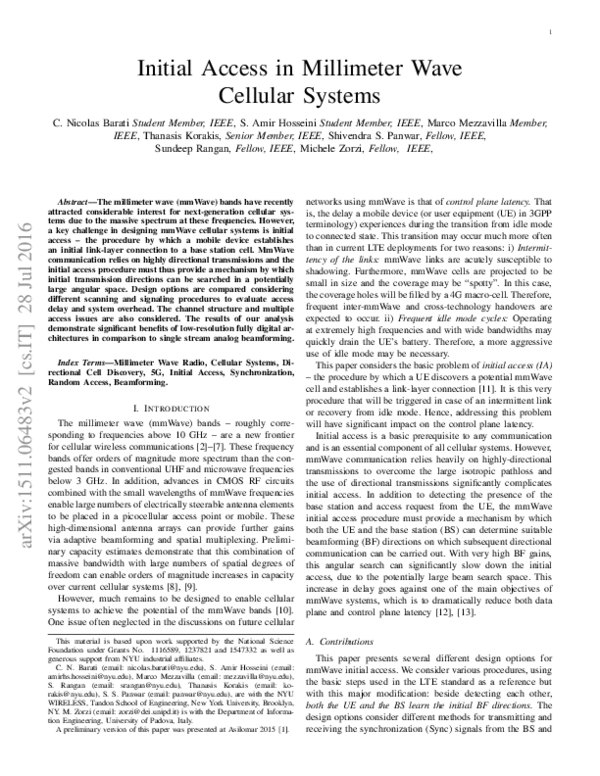 (PDF) Directional initial access for millimeter wave cellular systems