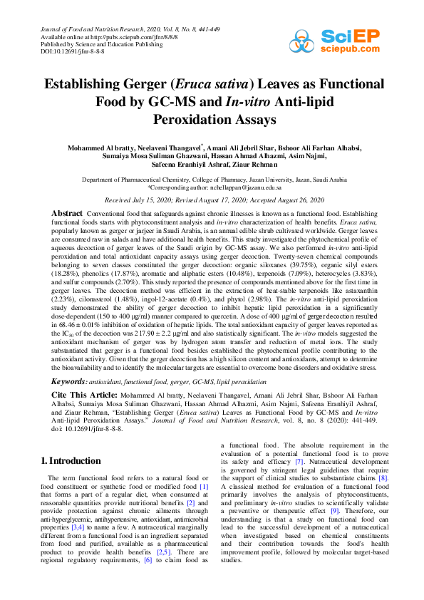 (PDF) Establishing Gerger (Eruca sativa) Leaves as Functional Food by ...