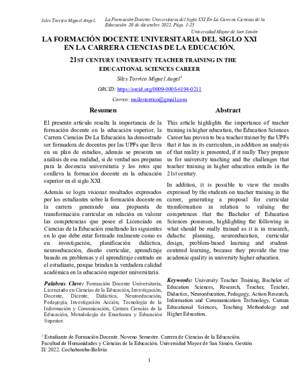 (PDF) LA FORMACIÓN DOCENTE UNIVERSITARIA DEL SIGLO XXI EN LA CARRERA ...