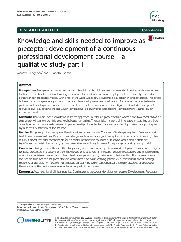 (PDF) Knowledge and skills needed to improve as preceptor: development ...