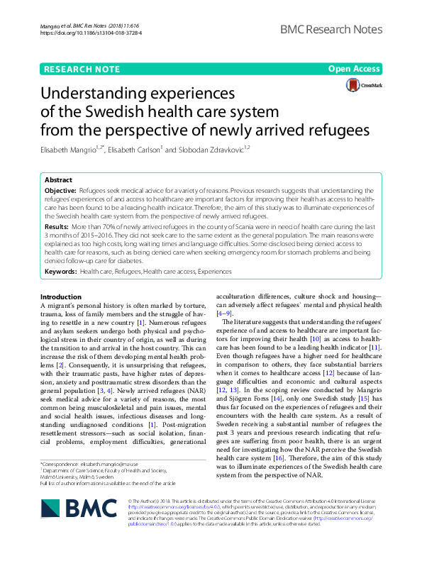 (PDF) Understanding experiences of the Swedish health care system from ...