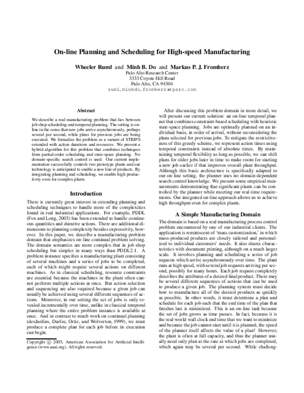 (PDF) On-line planning and scheduling for high-speed manufacturing