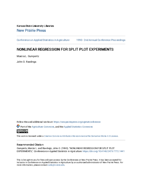 (PDF) Nonlinear Regression for Split Plot Experiments | Marcia Gumpertz - Academia.edu
