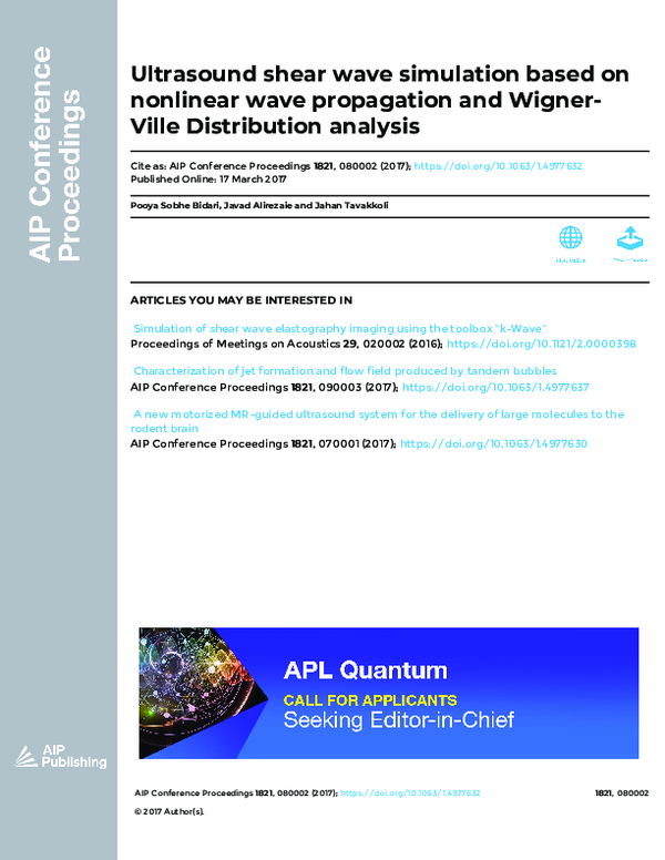 Pdf Ultrasound Shear Wave Simulation Based On Nonlinear Wave Propagation And Wigner Ville