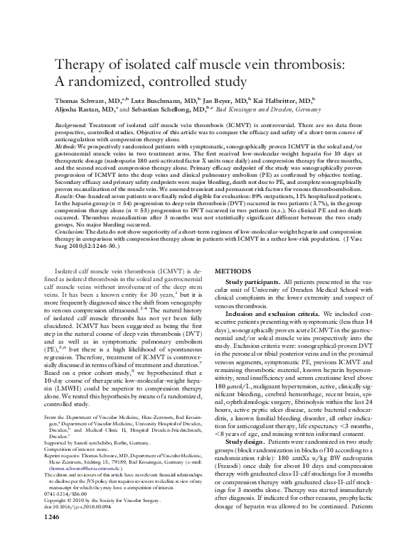 (PDF) Therapy of isolated calf muscle vein thrombosis: A randomized ...