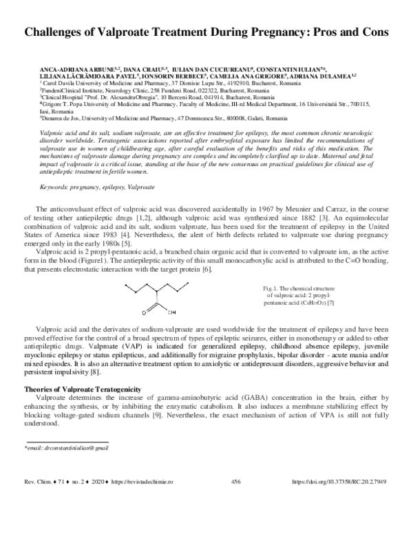 (PDF) Challenges of Valproate Treatment During Pregnancy: Pros and Cons