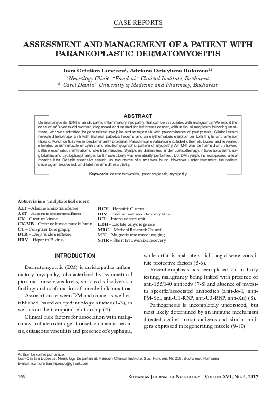 (PDF) Assessment and Management of a Patient with Paraneoplastic ...