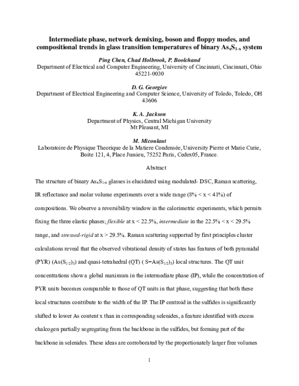 (PDF) Intermediate phase, network demixing, boson and floppy modes, and compositional trends in ...