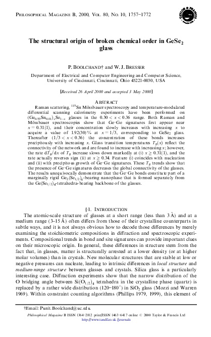(PDF) The structural origin of broken chemical order in GeSe 2 glass