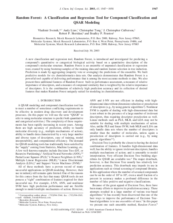 (PDF) Random Forest: A Classification and Regression Tool for Compound Classification and QSAR ...