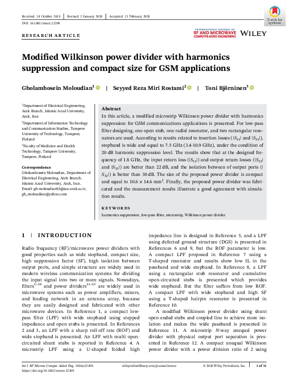 (PDF) Modified Wilkinson power divider with harmonics suppression and ...