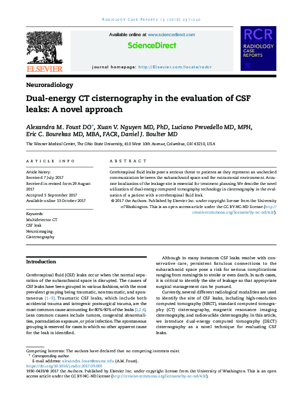 (PDF) Dual-Energy CT for Evaluating CSF Leaks