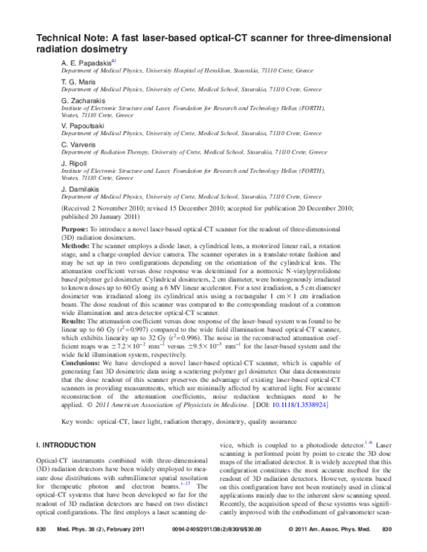 (PDF) Technical Note: A fast laser-based optical-CT scanner for three ...