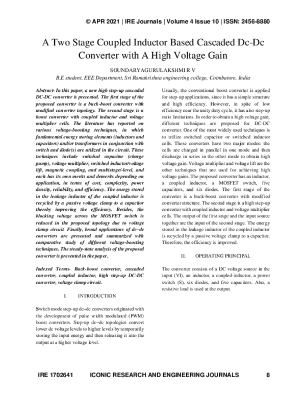 (PDF) A Two-Stage Coupled-Inductor-Based Cascaded DC-DC Converter with a High Voltage Gain