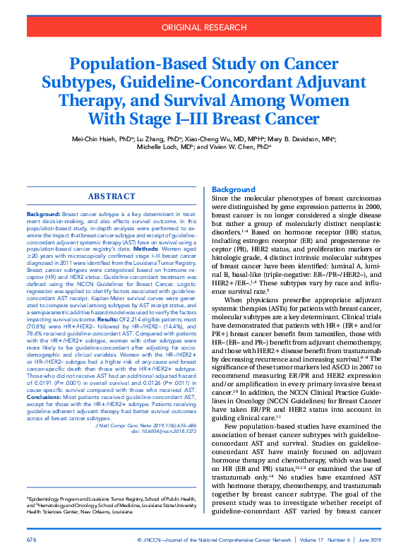 (PDF) Population-Based Study on Cancer Subtypes, Guideline-Concordant ...