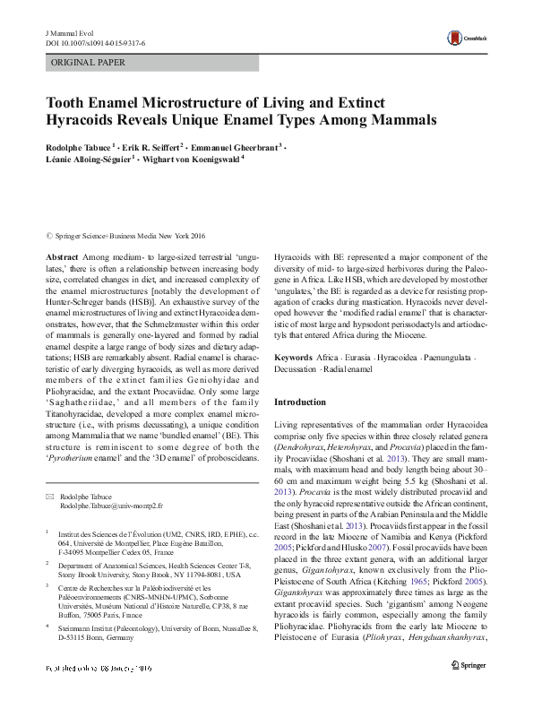 (PDF) Tooth Enamel Microstructure of Living and Extinct Hyracoids Reveals Unique Enamel Types ...