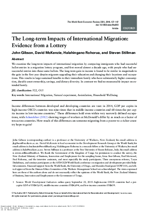 (PDF) The Long-term Impacts of International Migration: Evidence from a ...