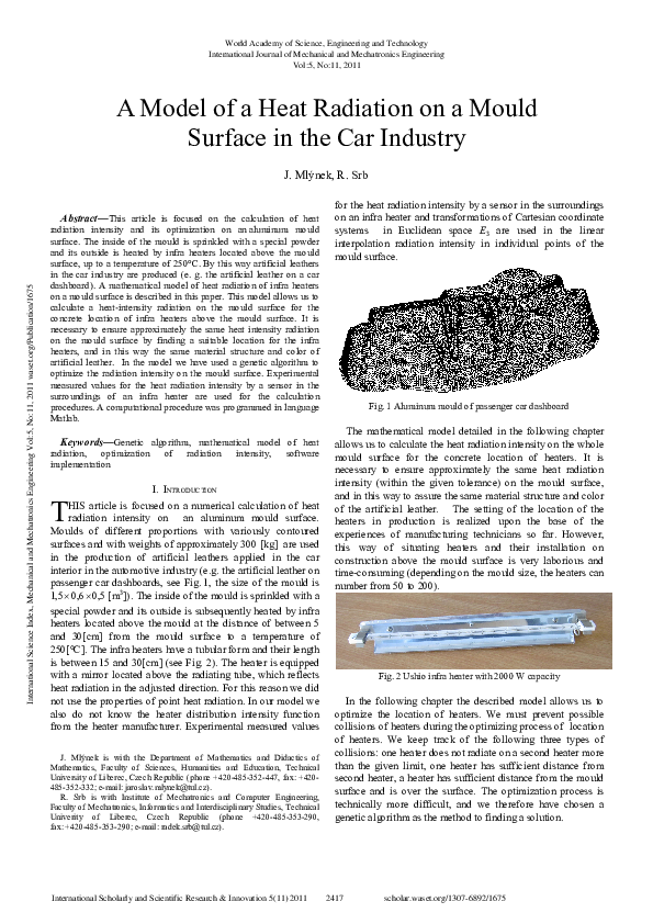 (PDF) A Model Of A Heat Radiation On A Mould Surface In The Car Industry