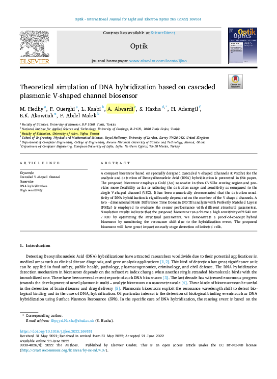 (PDF) Theoretical simulation of DNA hybridization based on cascaded plasmonic V-shaped channel ...