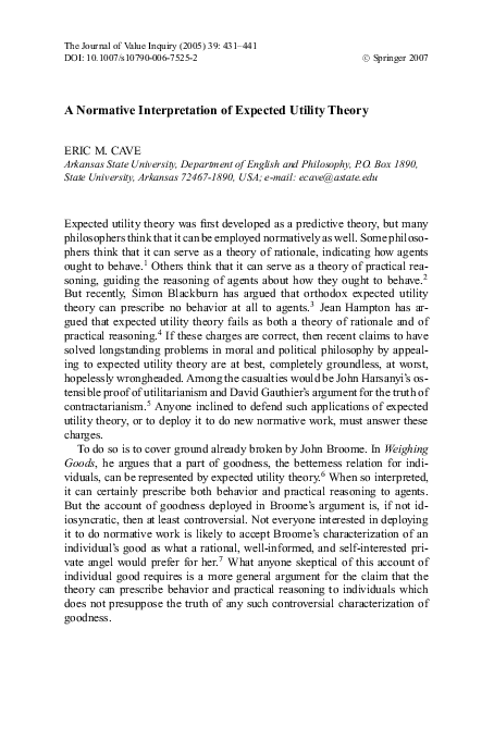 (PDF) A Normative Interpretation of Expected Utility Theory
