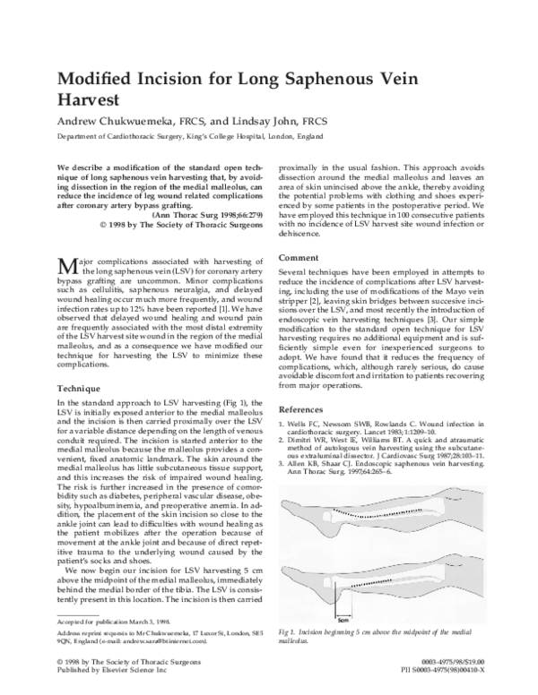 (PDF) Modified incision for long saphenous vein harvest | Hannan ...