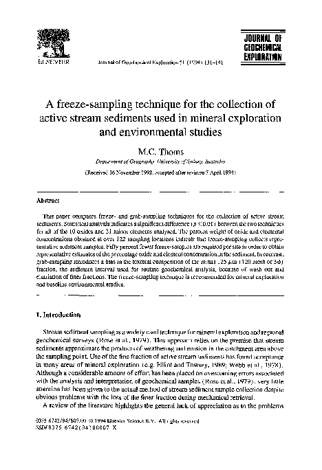 (PDF) A freeze-sampling technique for the collection of active stream sediments used in mineral ...