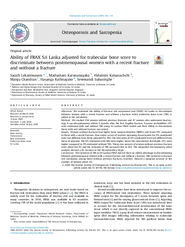 (PDF) Ability of FRAX Sri Lanka adjusted for trabecular bone score to ...