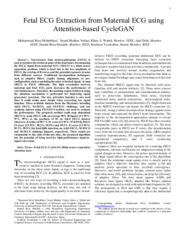 (PDF) Fetal ECG Extraction from Maternal ECG using attention-based Asymmetric CycleGAN