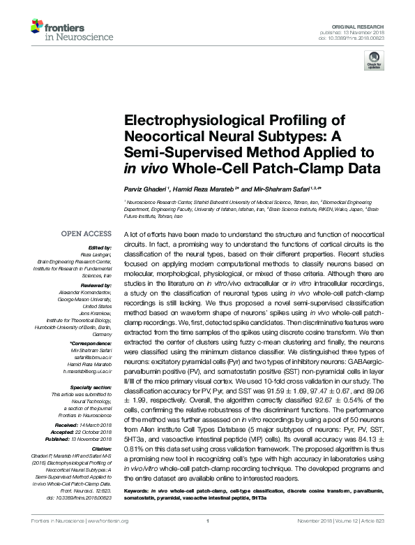 (PDF) Electrophysiological Profiling of Neocortical Neural Subtypes: A Semi-Supervised Method ...