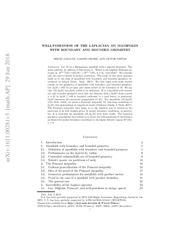 (PDF) Poincare inequality and well-posedness of the Poisson problem on ...