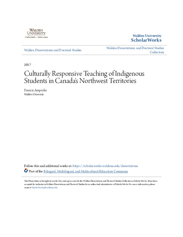 (PDF) Culturally Responsive Teaching of Indigenous Students in Canada's ...