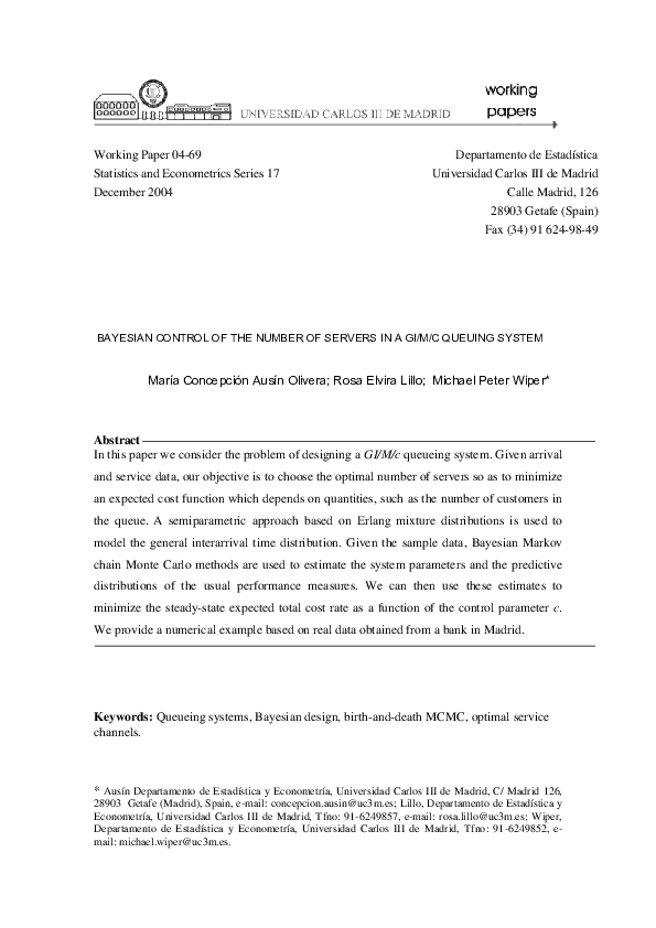 (PDF) Bayesian control of the number of servers in a queueing system