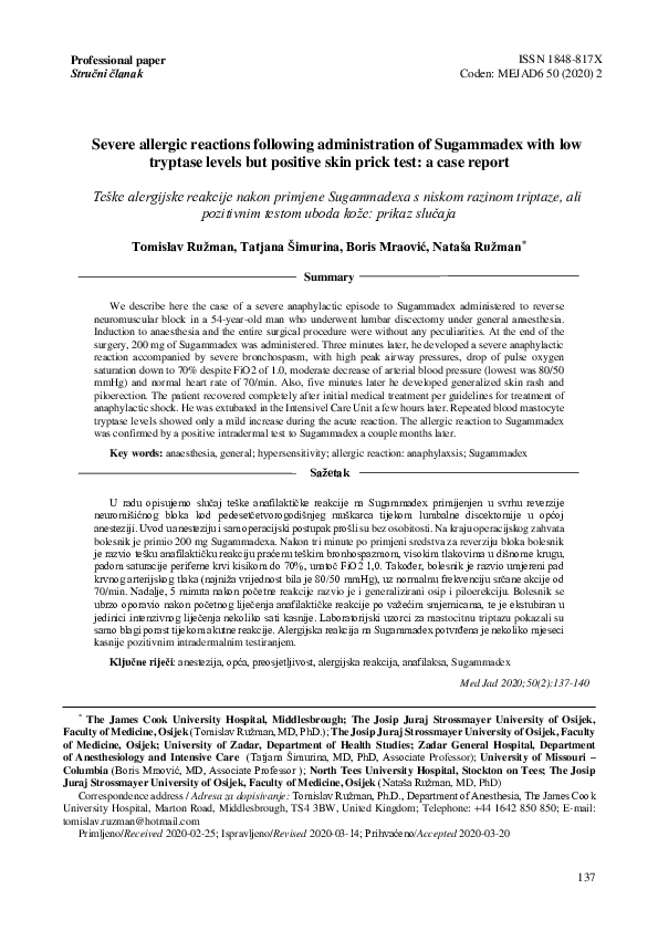 (PDF) Severe allergic reactions following administration of Sugammadex ...