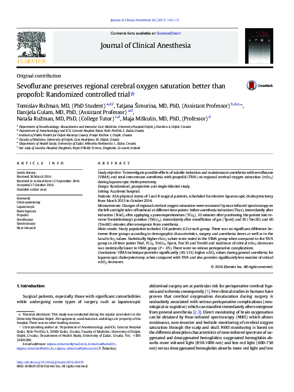 (PDF) Sevoflurane preserves regional cerebral oxygen saturation better ...