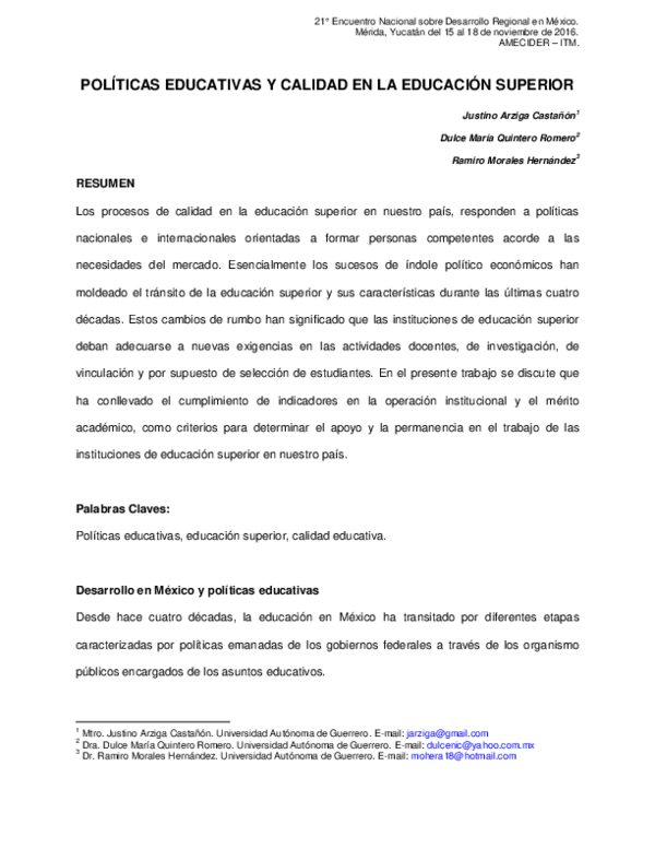 (PDF) Políticas Educativas y Calidad en La Educación Superior