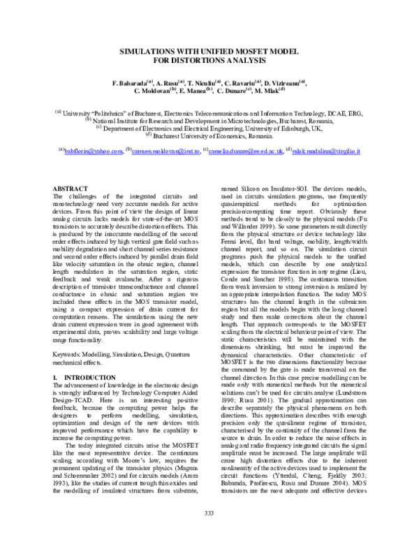 Pdf Simulations With Unified Mosfet Model For Distortions Analysis