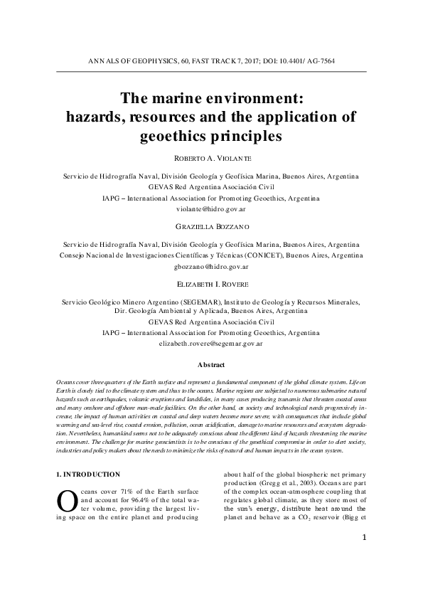 (PDF) The Marine Environment: Hazards, Resources and the Application of Geoethics Principles ...