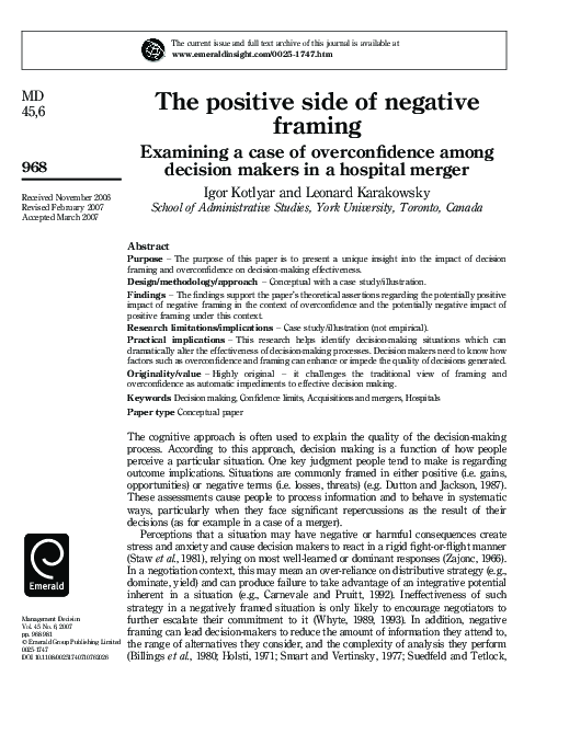 (PDF) The positive side of negative framing