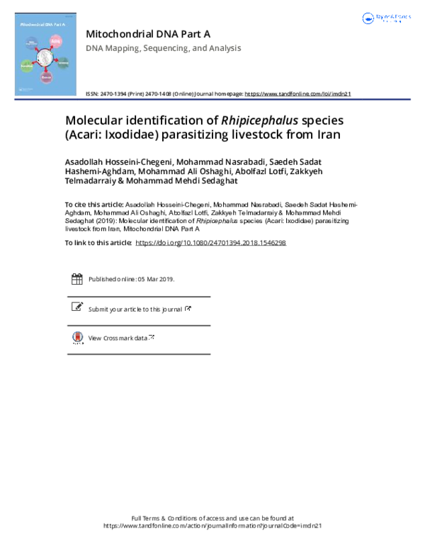 (PDF) Molecular ID of Rhipicephalus Ticks in Iran