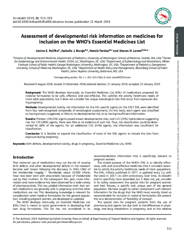 (PDF) Assessment of developmental risk information on medicines for ...