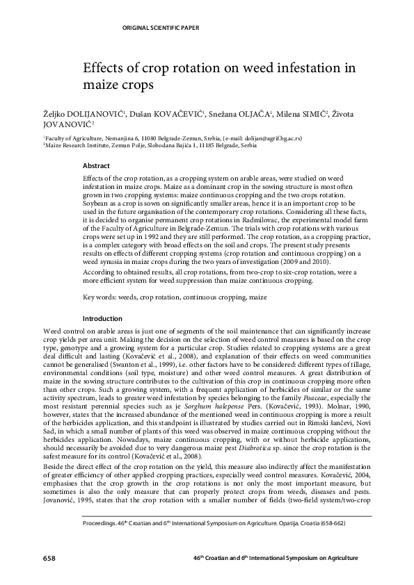 (PDF) Effects of crop rotation on weed infestation in maize crops