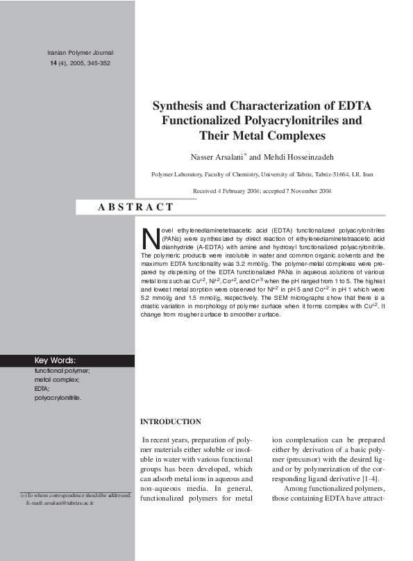 (PDF) Synthesis and Characterization of EDTA Functionalized ...