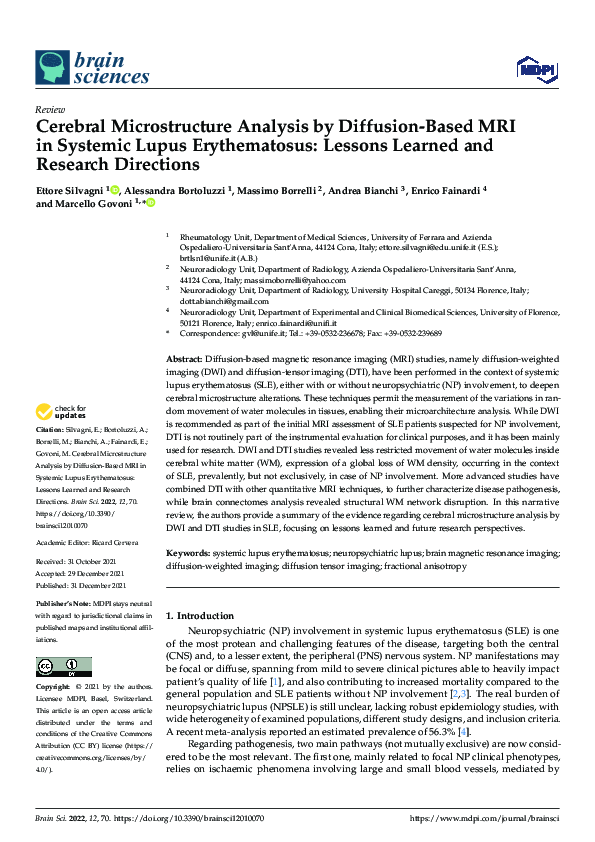 (PDF) Cerebral Microstructure Analysis by Diffusion-Based MRI in Systemic Lupus Erythematosus ...