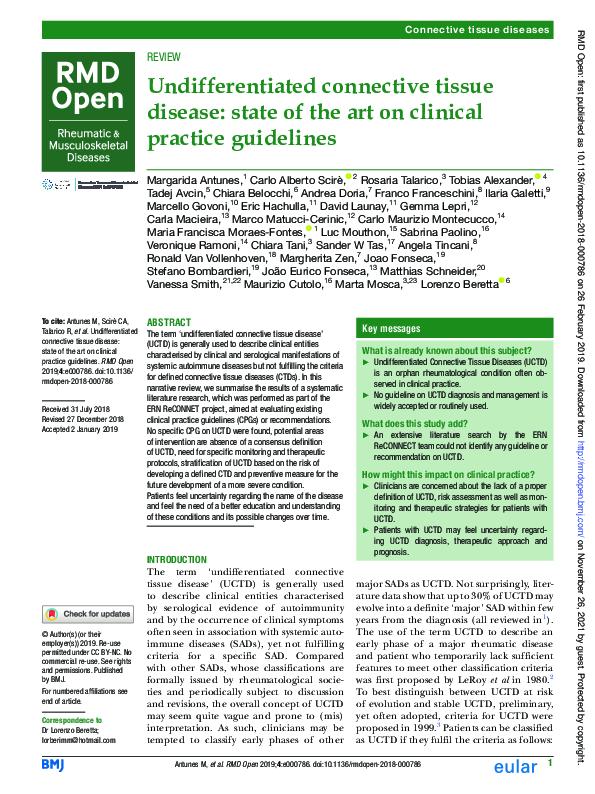 (PDF) Undifferentiated connective tissue disease: state of the art on ...