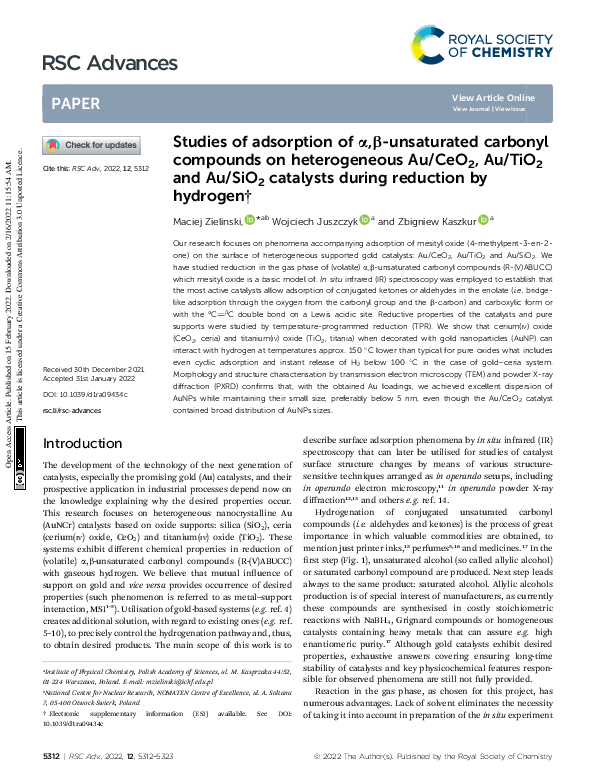 (PDF) Studies of adsorption of α,β-unsaturated carbonyl compounds on ...