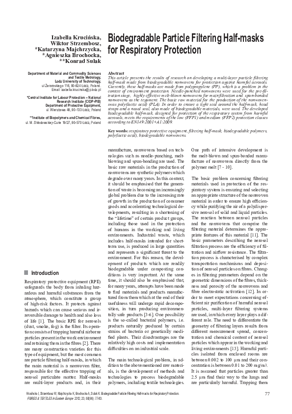 (PDF) Biodegradable Particle Filtering Half Masks for Respiratory ...