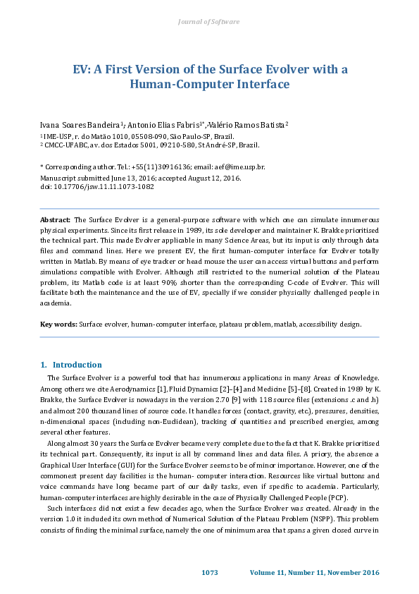 (PDF) EV: A First Version of the Surface Evolver with a Human-Computer Interface